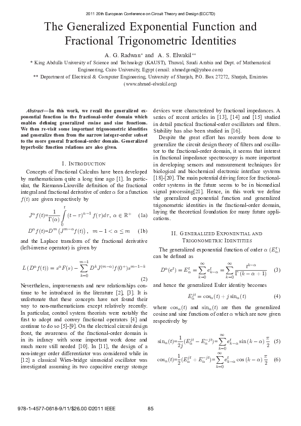 Pdf The Generalized Exponential Function And Fractional Trigonometric