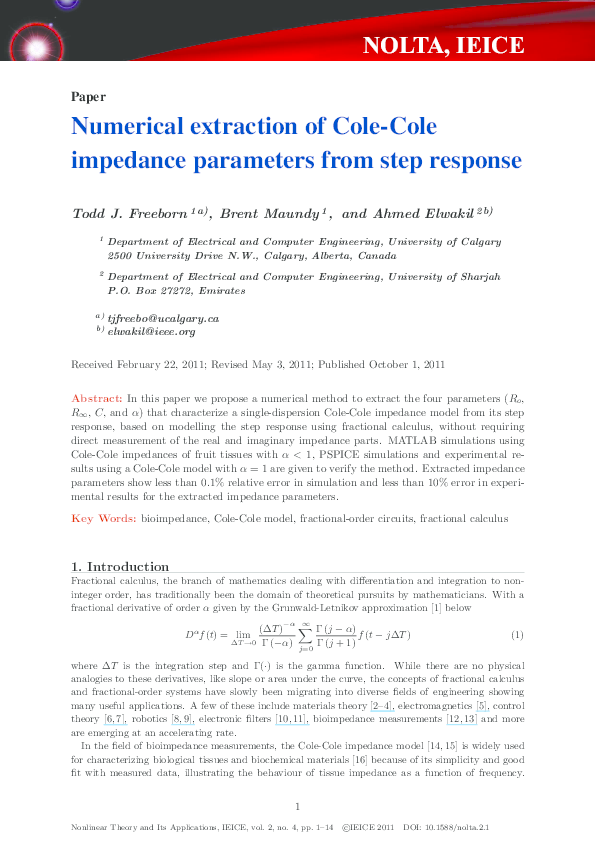 (PDF) Numerical extraction of Cole-Cole impedance parameters from step ...