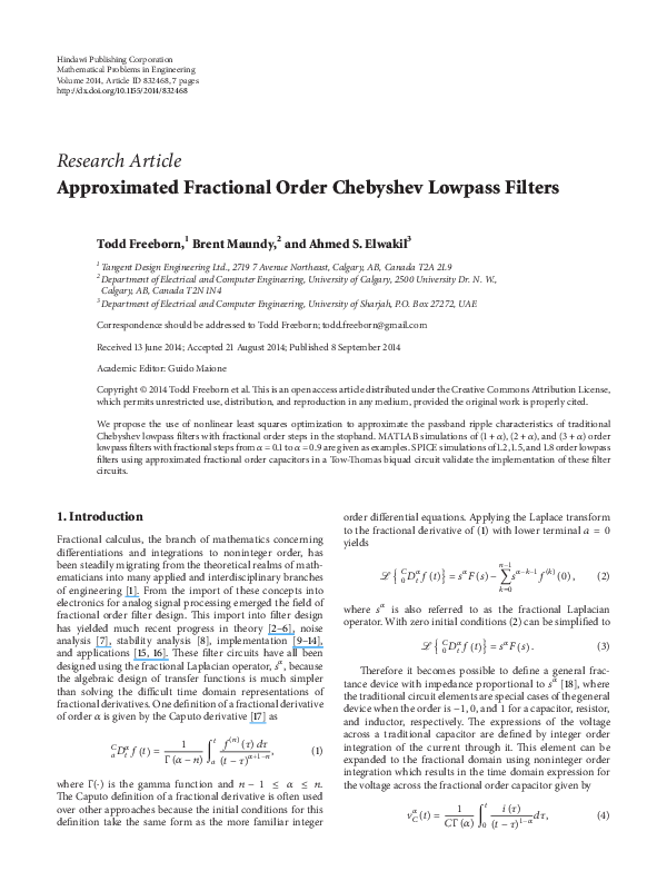 (PDF) Approximated Fractional Order Chebyshev Lowpass Filters