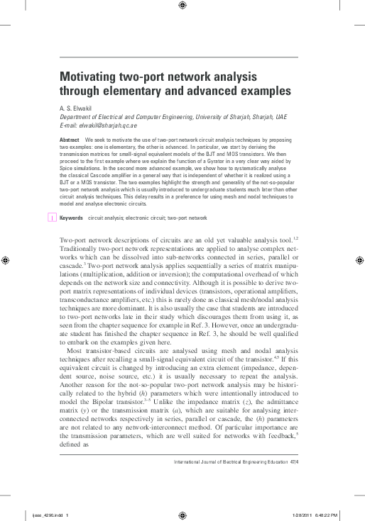 (PDF) Motivating two-port network analysis through elementary and advanced examples