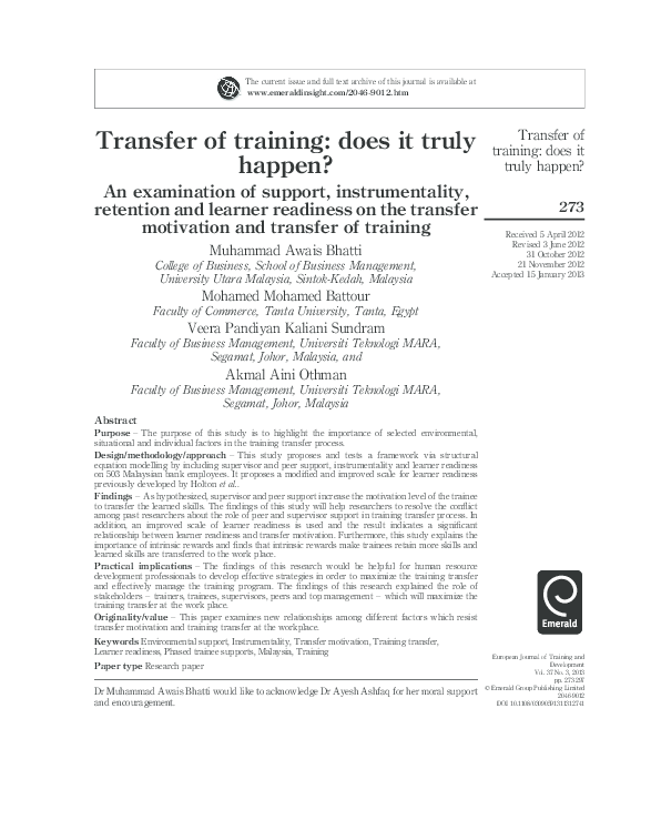 (PDF) Transfer of training: does it truly happen? An examination of ...