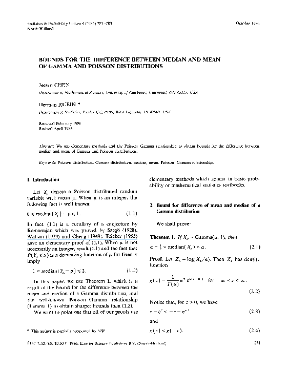 (PDF) Bounds for the difference between median and mean of gamma and ...