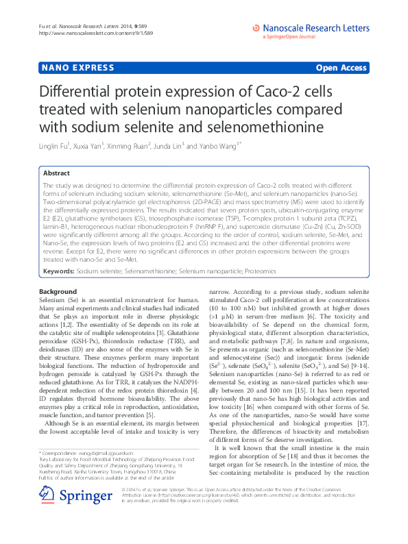 (PDF) Differential protein expression of Caco-2 cells treated with selenium nanoparticles ...