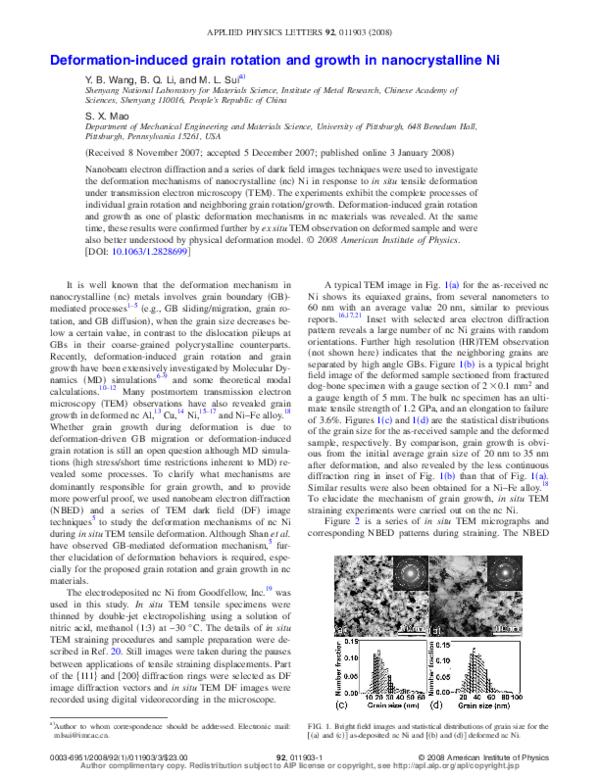 (PDF) Deformation-induced grain rotation and growth in nanocrystalline Ni