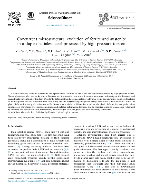 (PDF) Concurrent microstructural evolution of ferrite and austenite in a duplex stainless steel ...