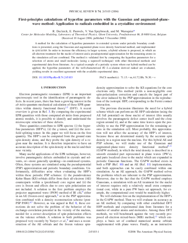 (PDF) First-principles calculations of hyperfine parameters with the Gaussian and augmented ...