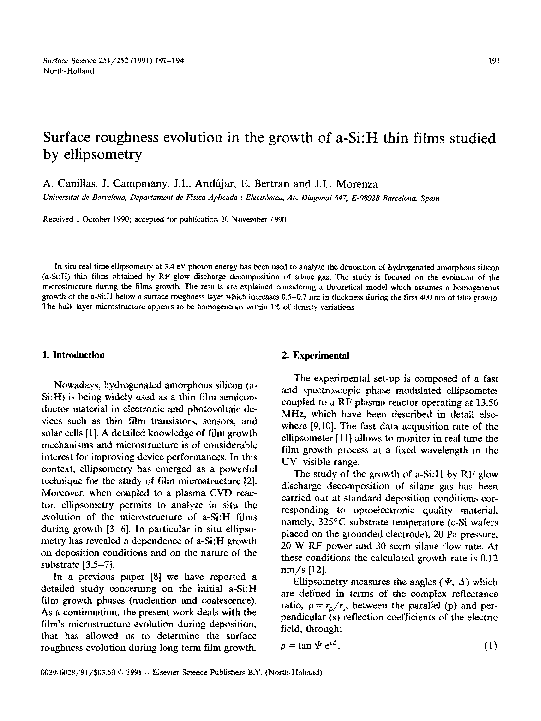 (PDF) Surface roughness evolution in the growth of a-Si: H thin films ...