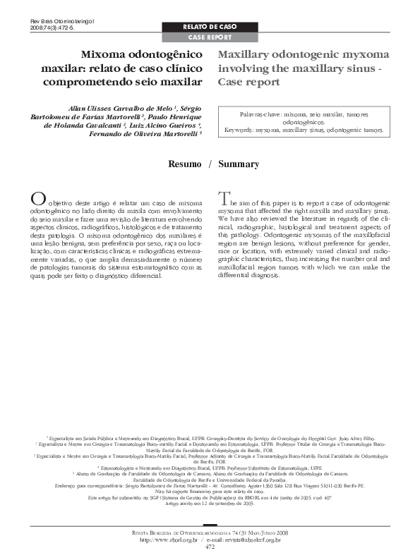 (PDF) Mixoma odontogênico maxilar: relato de caso clínico comprometendo ...