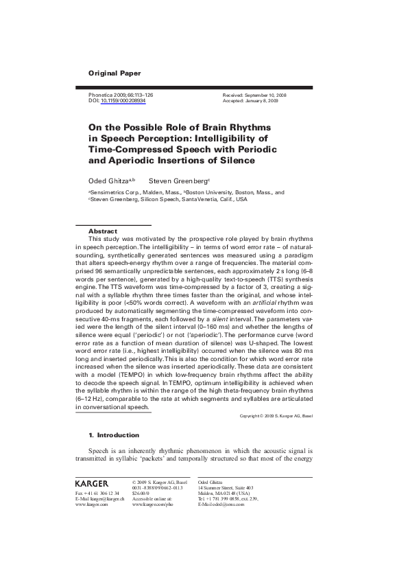 (PDF) Intelligibility of Time-Compressed Speech with Periodic and Aperiodic Insertions of ...