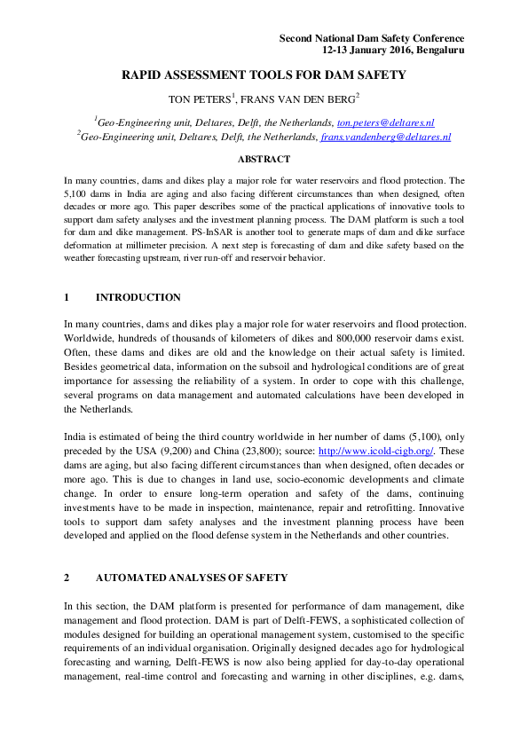 (PDF) RAPID ASSESSMENT TOOLS FOR DAM SAFETY