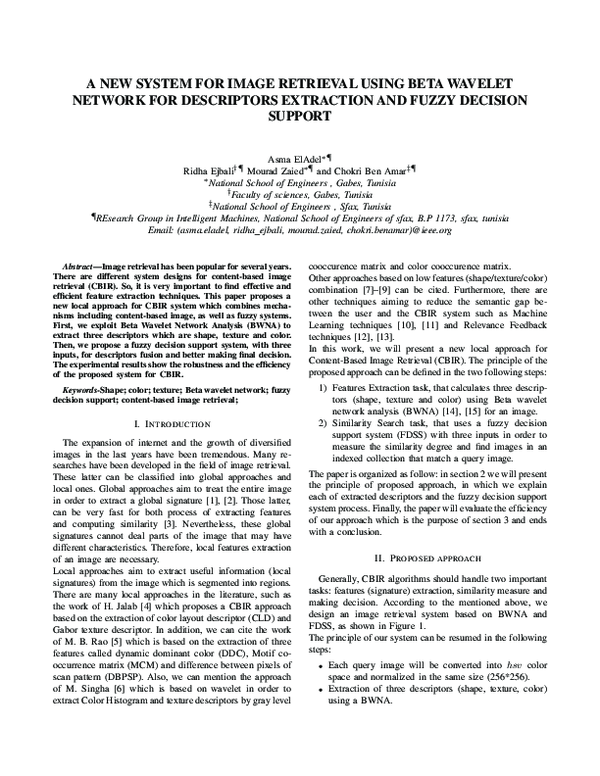 Pdf A New System For Image Retrieval Using Beta Wavelet Network For Descriptors Extraction And