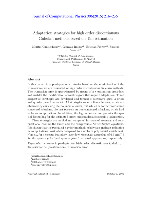 Adaptation Strategies For High Order Discontinuous Galerkin Methods Based On Tau Estimation