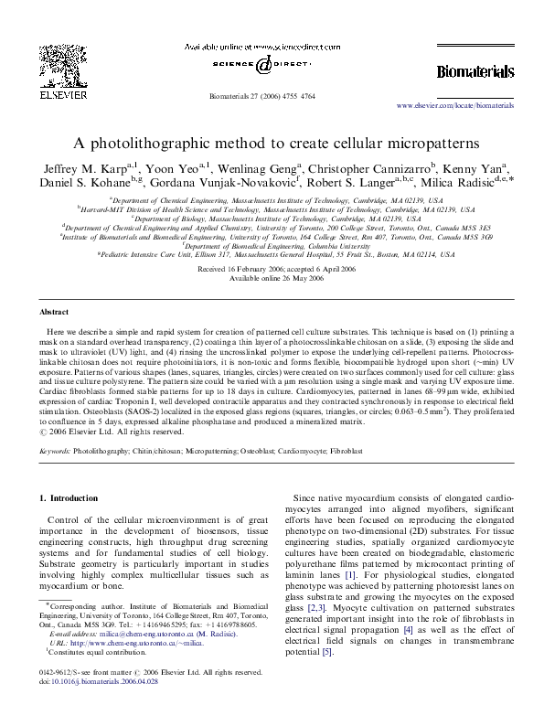 (PDF) A photolithographic method to create cellular micropatterns
