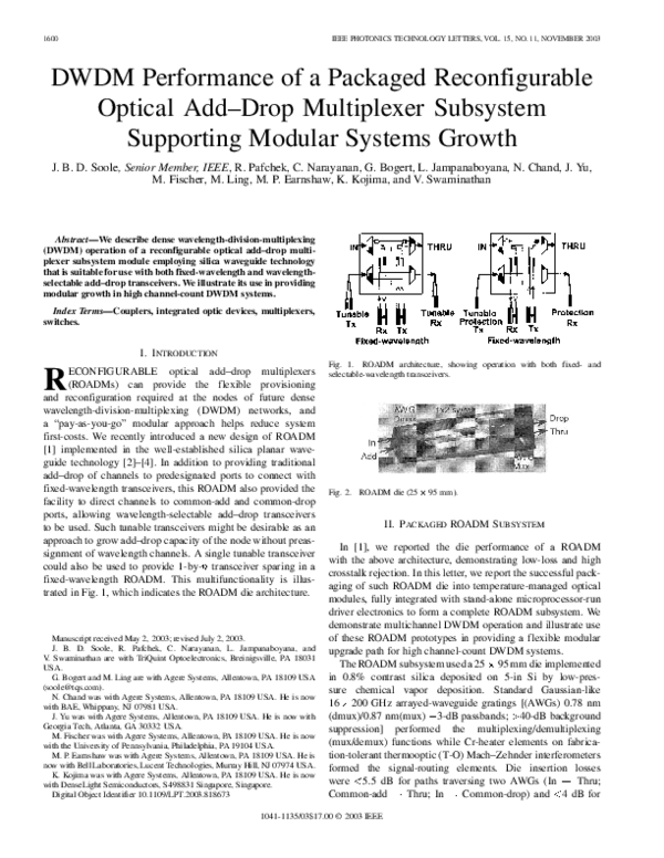 (PDF) DWDM performance of a packaged reconfigurable optical add-drop ...