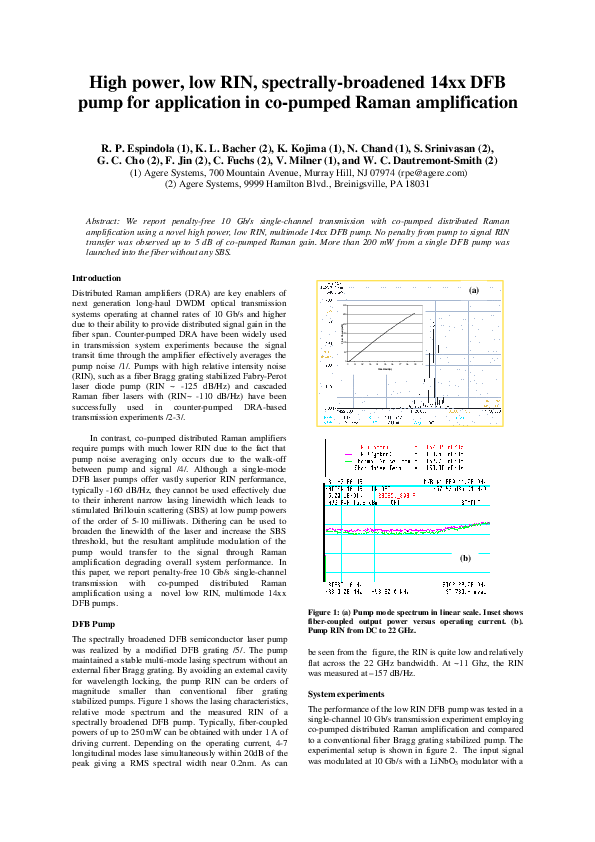 (PDF) High power, low RIN, spectrally-broadened 14xx DFB pump for ...
