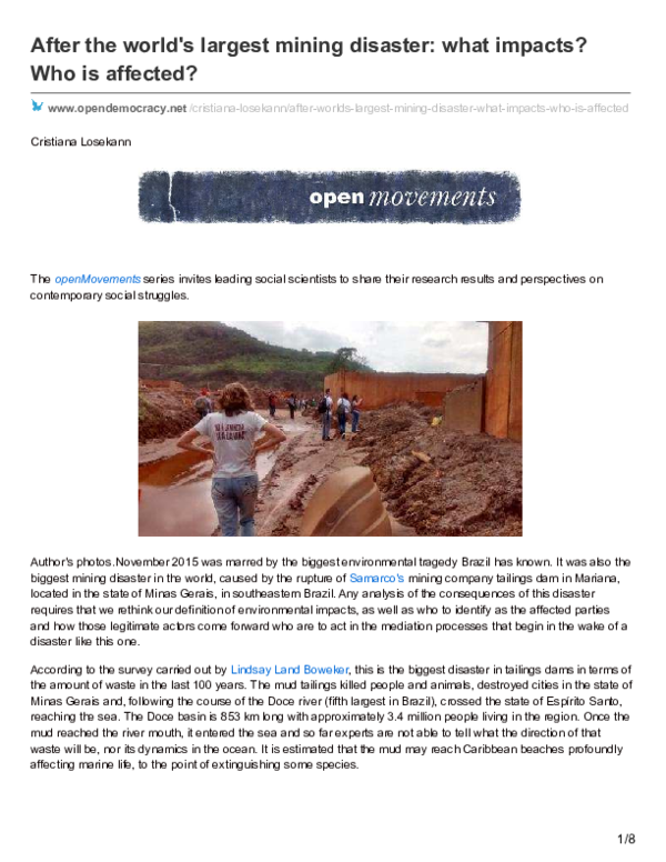 (PDF) After the world's largest mining disaster: what impacts? Who is ...