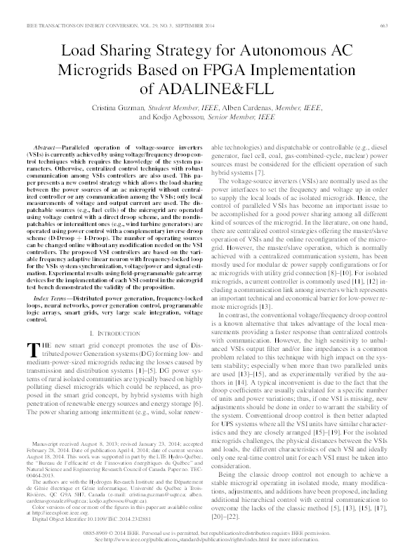 (PDF) Load Sharing Strategy for Autonomous AC Microgrids Based on FPGA Implementation of ADALINE&FLL