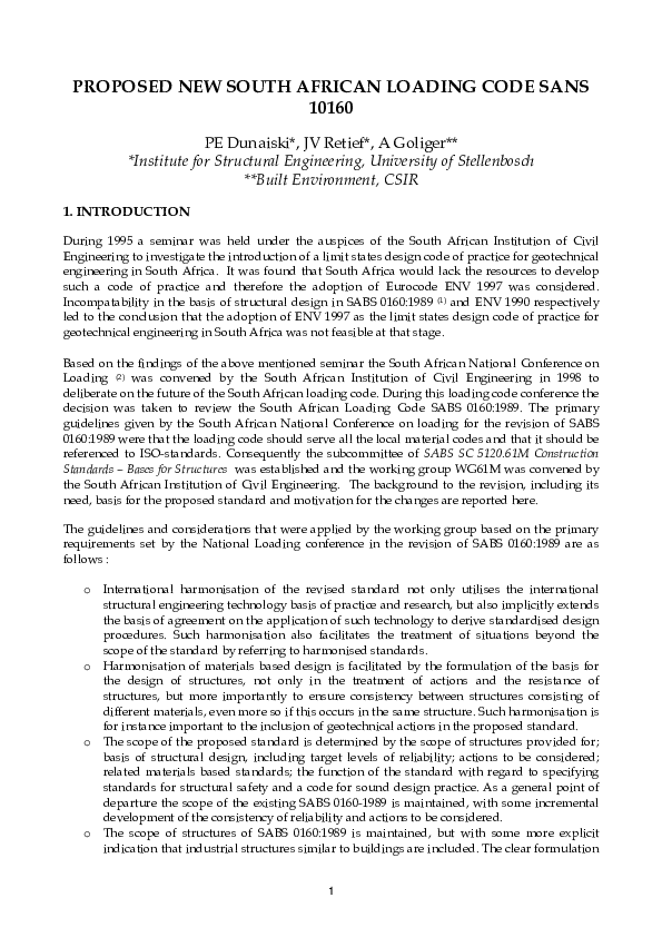 (PDF) Proposed new South African loading code SANS 10160