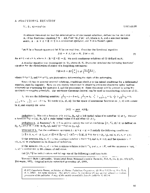 Pdf Existence Theorems For Continuous Solutions Of A Functional Equation