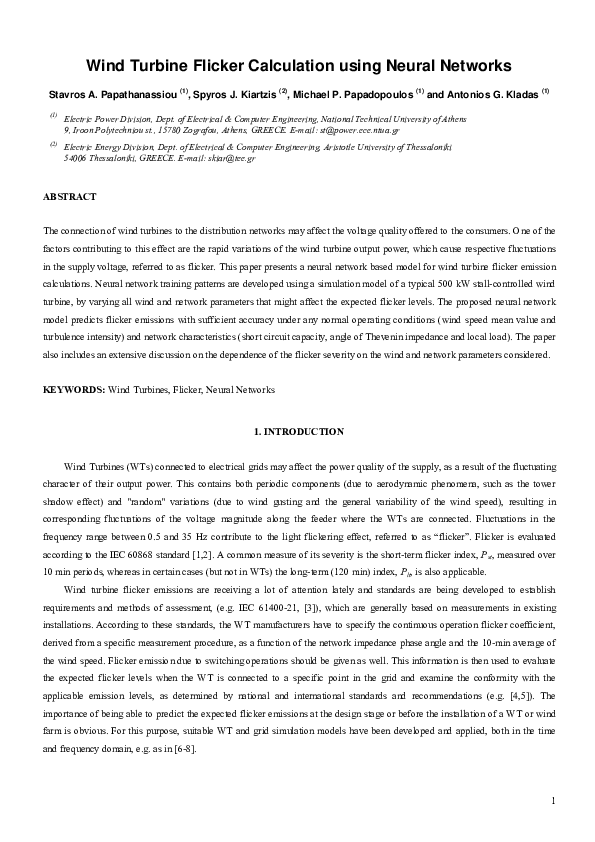 (PDF) Wind Turbine Flicker Calculation using Neural Networks
