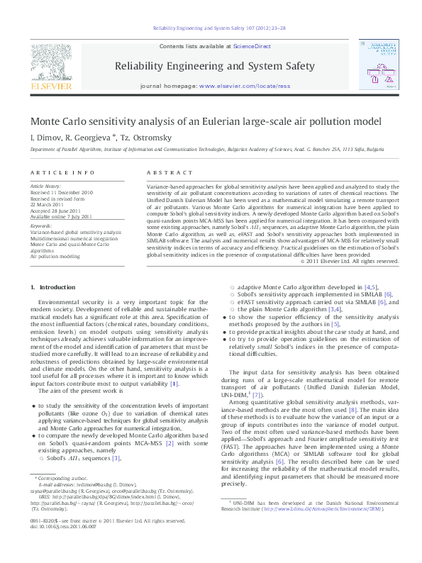 (PDF) Monte Carlo sensitivity analysis of an Eulerian large-scale air pollution model