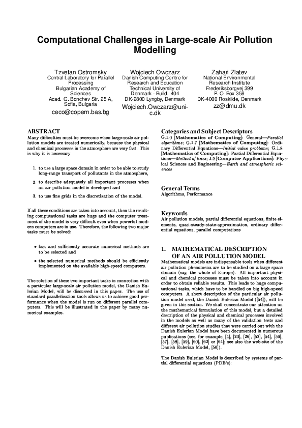 (PDF) Computational challenges in large-scale air pollution modelling