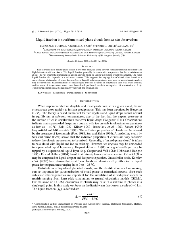(PDF) Liquid fraction in stratiform mixed-phase clouds from in situ observations