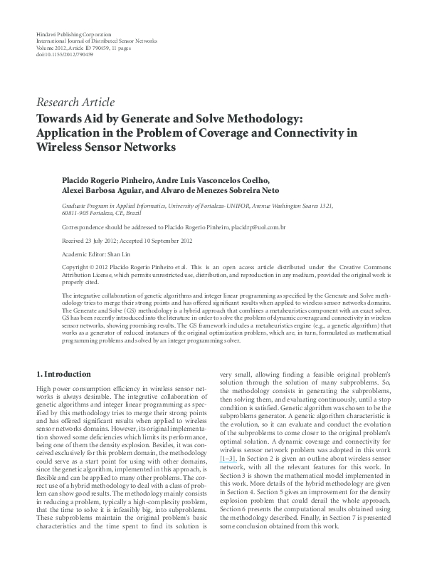 (PDF) Towards Aid by Generate and Solve Methodology: Application in the Problem of Coverage and ...