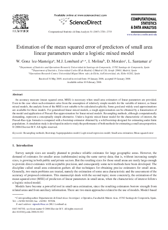 Pdf Estimation Of The Mean Squared Error Of Predictors Of Small Area Linear Parameters Under A