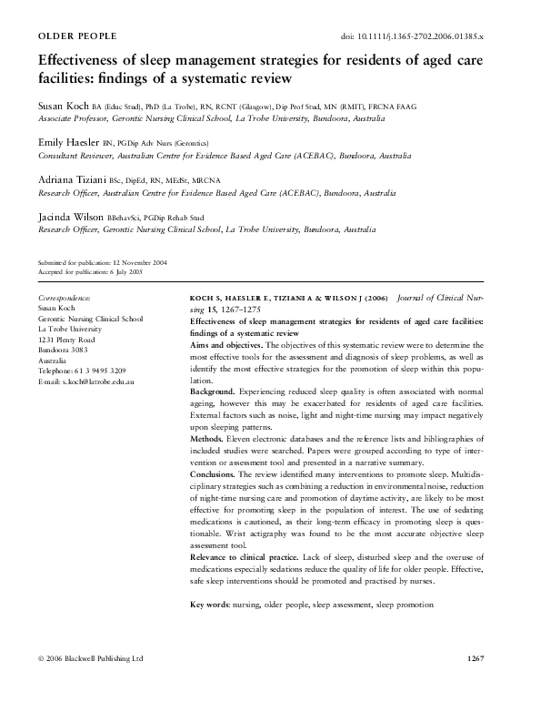 (PDF) Effectiveness of sleep management strategies for residents of ...