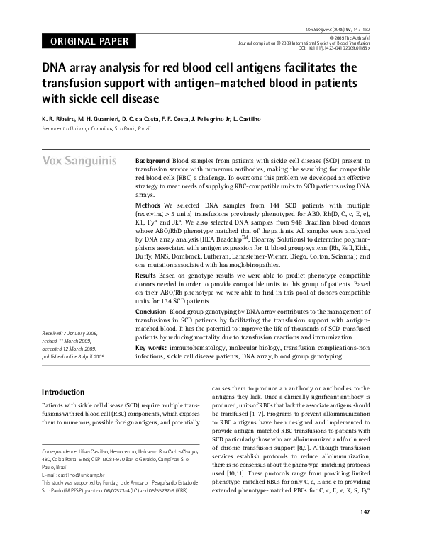 (PDF) Red cell alloimmunization after a bone allograft | James Harmon ...