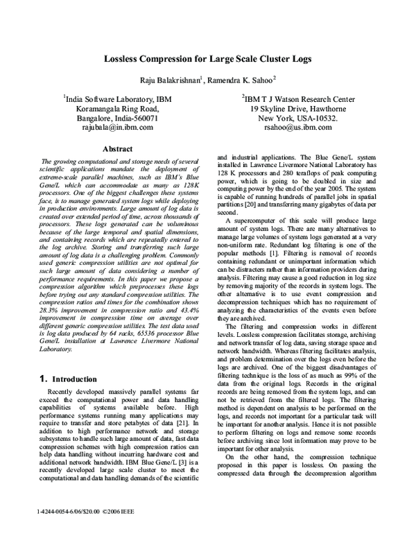 (PDF) Lossless compression for large scale cluster logs