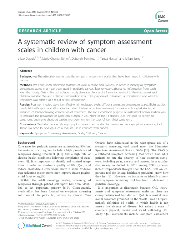 (PDF) A systematic review of symptom assessment scales in children with ...