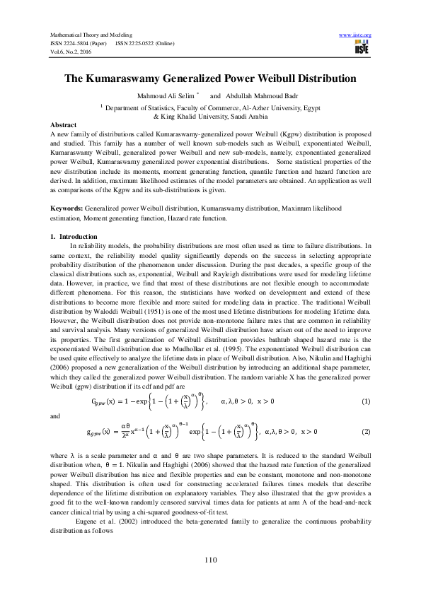 Pdf The Kumaraswamy Generalized Power Weibull Distribution