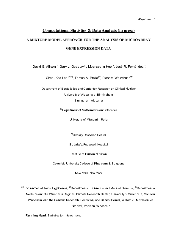 (PDF) A mixture model approach for the analysis of microarray gene expression data