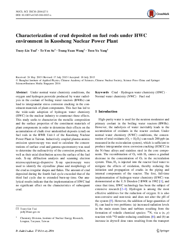 (PDF) Characterization of crud deposited on fuel rods under HWC ...