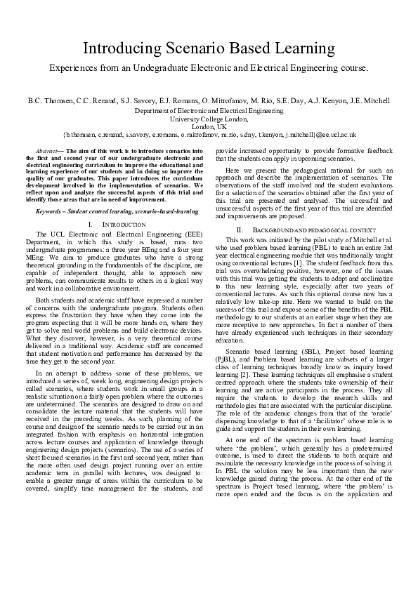(PDF) Introducing scenario based learning: Experiences from an ...