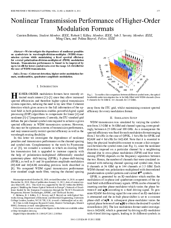 (PDF) Nonlinear Transmission Performance of Higher-Order Modulation Formats