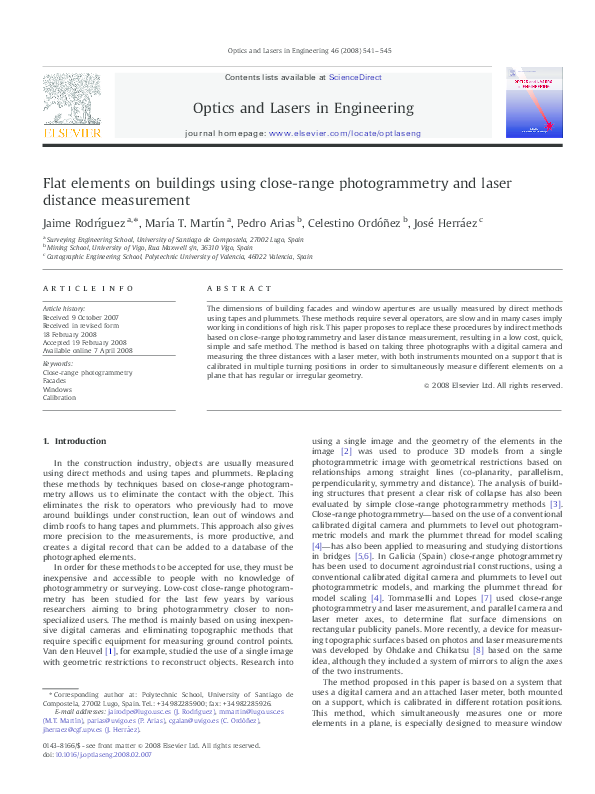 (PDF) Flat elements on buildings using close-range photogrammetry and laser distance measurement