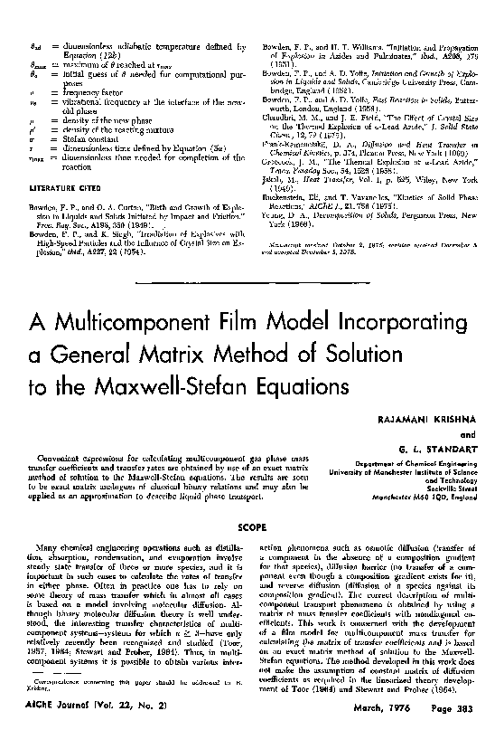 (PDF) A multicomponent film model incorporating a general matrix method of solution to the ...
