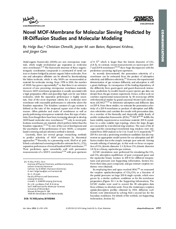 (PDF) Novel MOF-Membrane for Molecular Sieving Predicted by IR ...