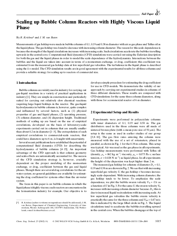 (PDF) Scaling up Bubble Column Reactors with Highly Viscous Liquid Phase | Rajamani Krishna ...
