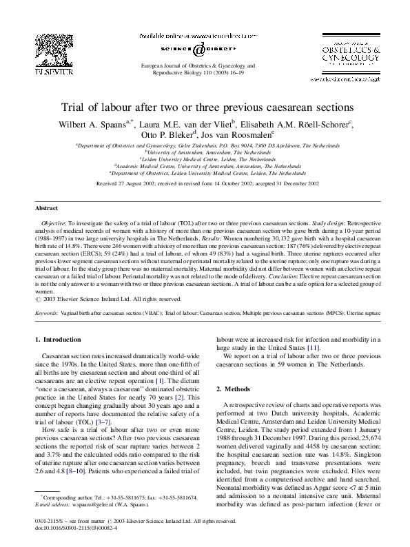 (PDF) Trial of labour after two or three previous caesarean sections
