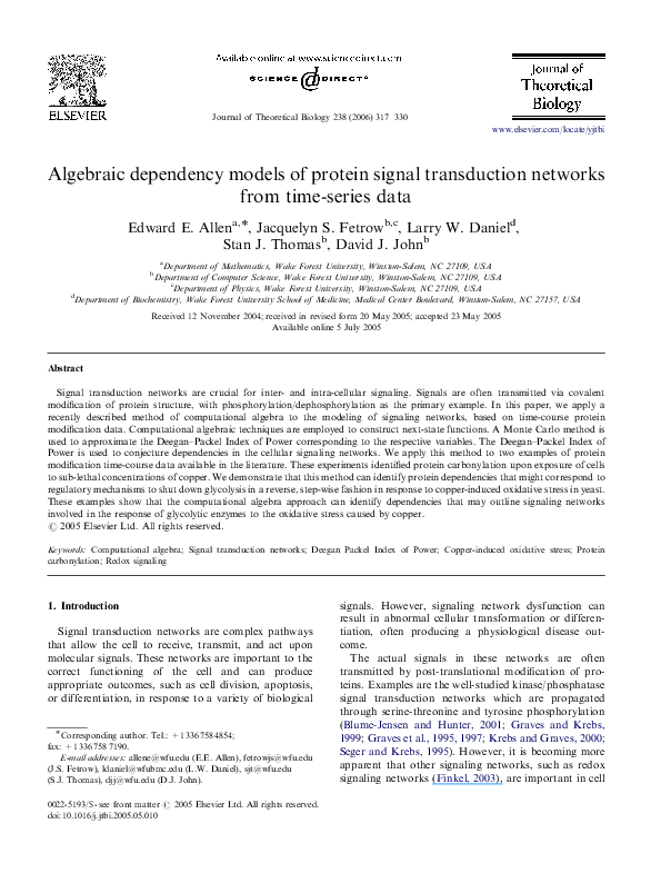 (PDF) Modeling Protein Signal Networks with Algebra