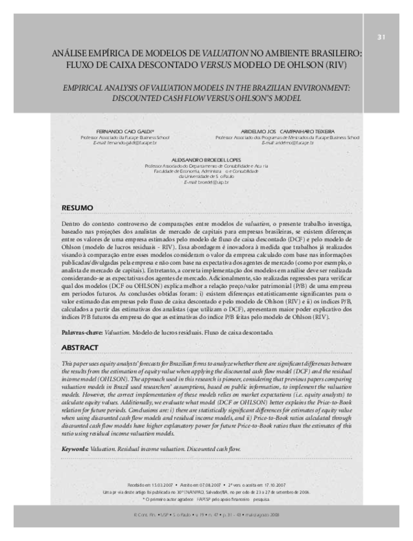 (PDF) Análise empírica de modelos de valuation no ambiente brasileiro ...