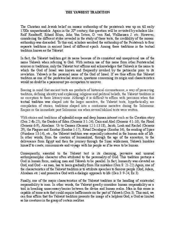 (DOC) THE YAHWIST TRADITION