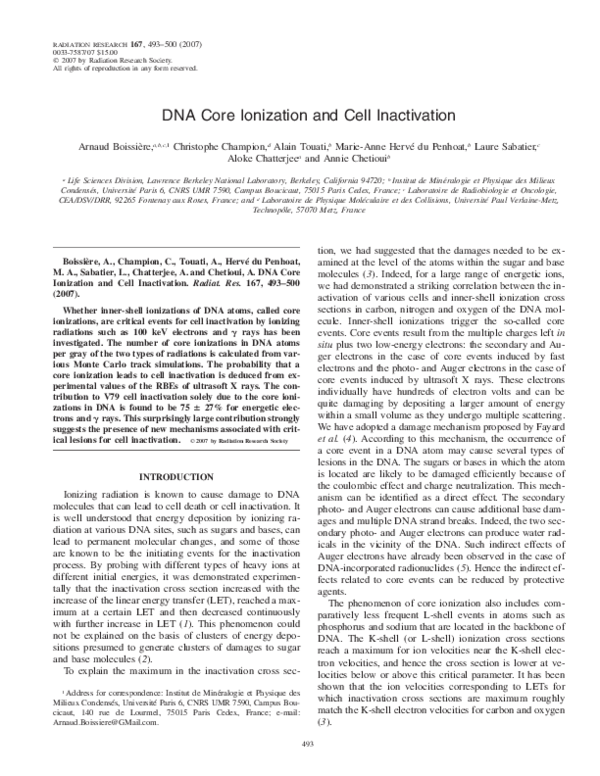 (PDF) DNA Core Ionization and Cell Inactivation