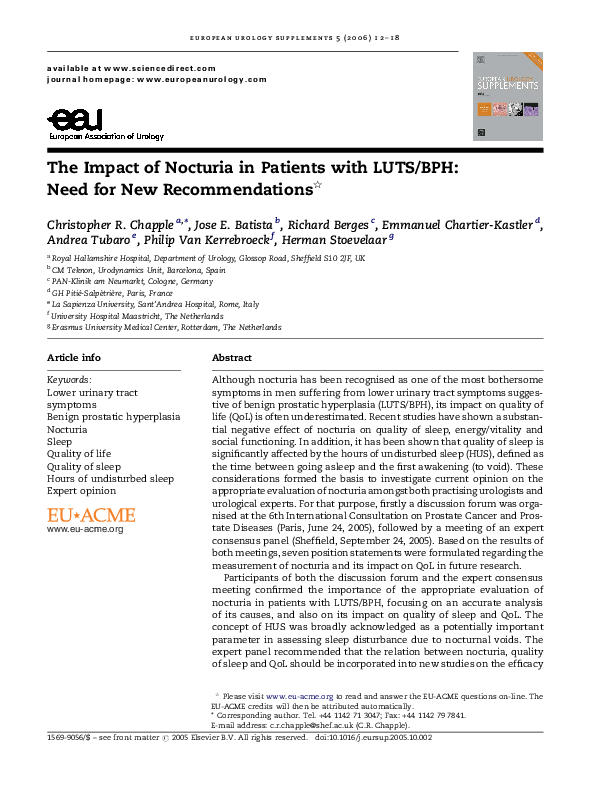 (PDF) The Impact of Nocturia in Patients with LUTS/BPH: Need for New ...