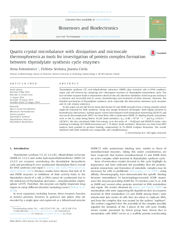 (PDF) Quartz crystal microbalance-with dissipation monitoring (QCM-D) for real time measurements ...