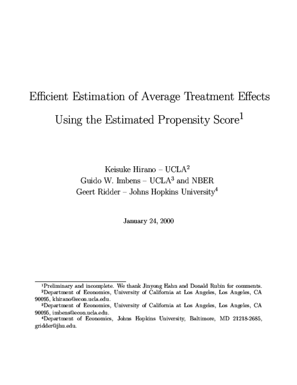 (PDF) Efficient Estimation of Average Treatment Effects Using the Estimated Propensity Score